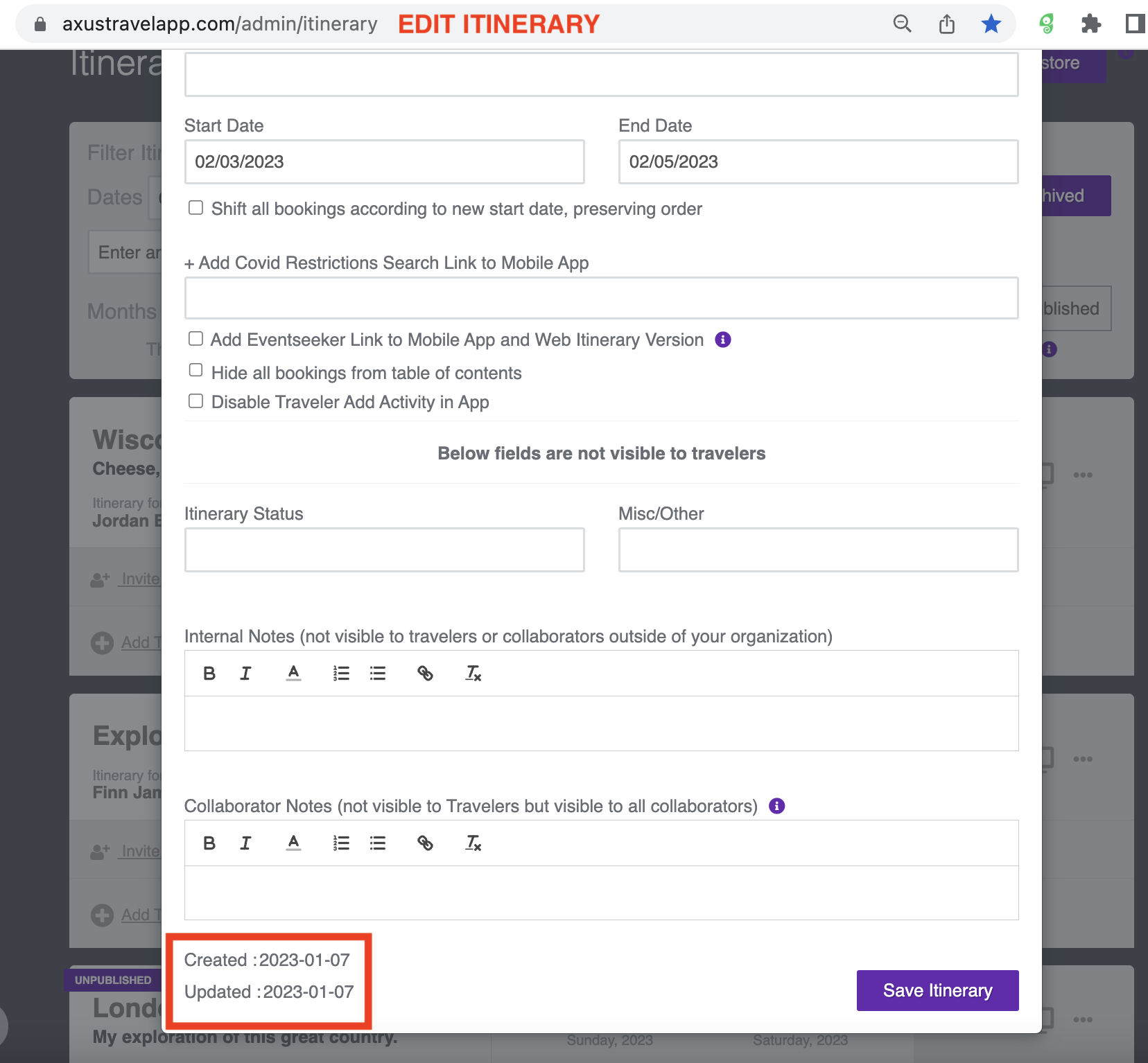 How do I keep track of the changes on my itinerary? – AXUS Travel App