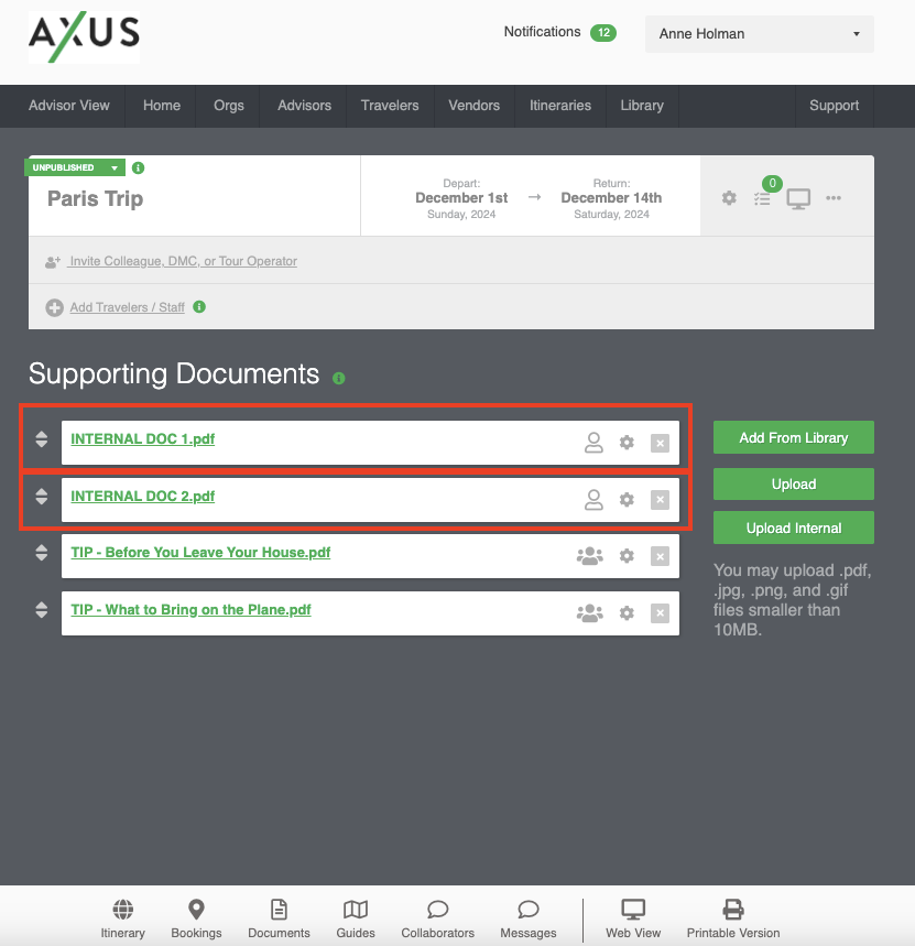 Internal Documents – AXUS Travel App