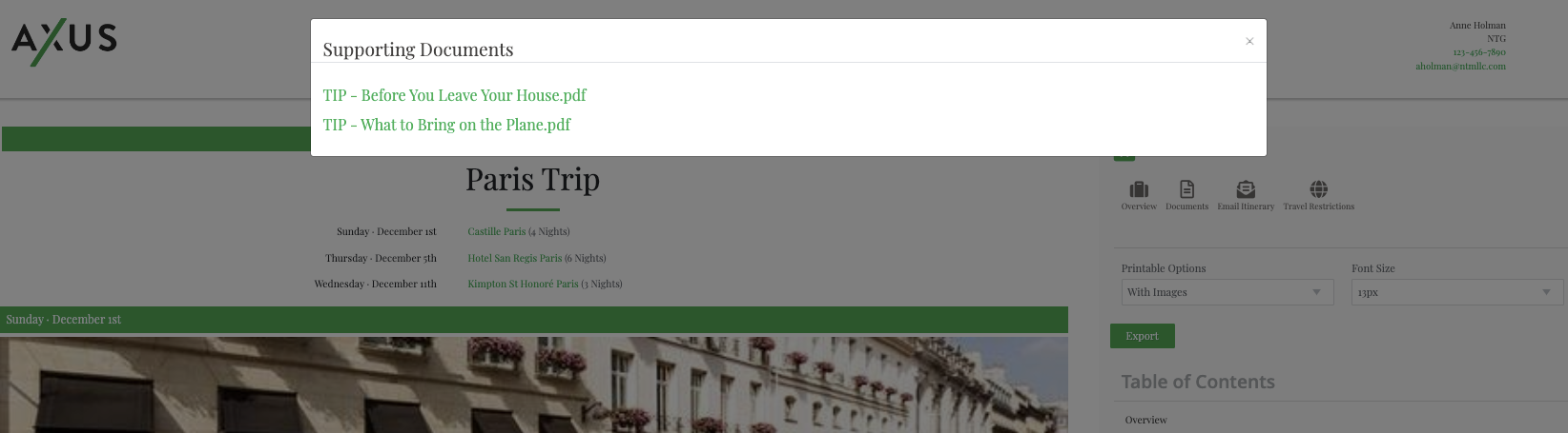 Internal Documents – AXUS Travel App