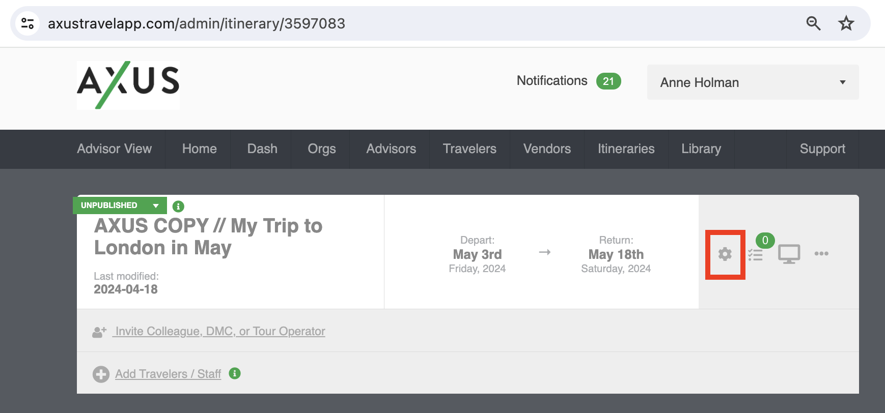 How do I change my itinerary title? – AXUS Travel App